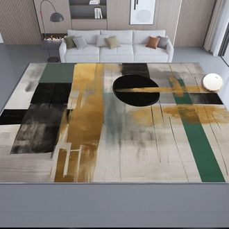 Generic Tapis Salon Abstrait 120 x 170 cm, Minimaliste Lignes Géométrie Motif Tapis Lavable avec Support Antidérapant et Bordure Durable, Carpet Moquette Cham