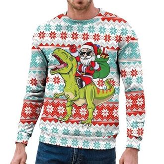 Generic Pull de Noël amusant pour homme imprimé Fair Isle Pull col rond à manches longues Mode Décontracté Pull de Noël pour homme 2025, Rouge pastèque, XXL