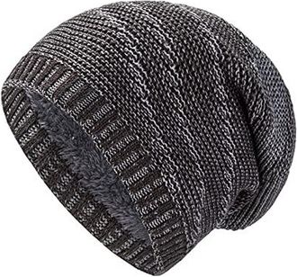 Generic Chapeau dhiver chaud en tricot serg&eacute; bicolore pour homme et femme, gris, M