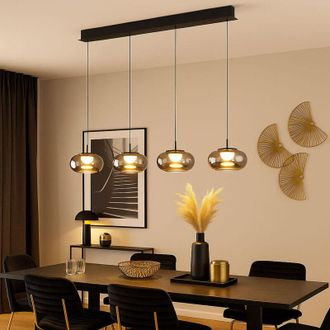 Globo Lighting Lampe suspendue lampe &agrave; suspension lampe de table &agrave; manger led lampe de cuisine en verre fum&eacute; 4 flammes h 150cm