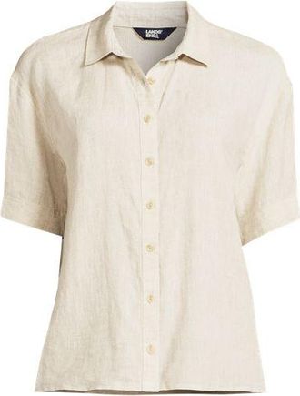 Lands End Kurzarm-Leinenbluse mit Dolmanärmeln, Damen, Größe:56-58 plus, Beige, Leinen, by Lands End