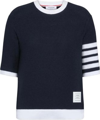 Thom Browne Femme, Pulls, Bleu, Taille: 36 FR Textured Cotton Pique 4-Bar Tee