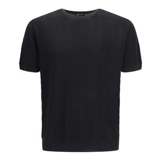 Giorgio Armani Pull en coton et soie &agrave; col rond - Homme - Pulls - Noir - Taille: S