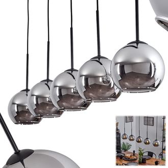 HOFSTEIN Hängeleuchte Koyoto, Hängelampe aus Metall/Glas in Schwarz/Chromfarben, Leuchte 5-flammig im Vintage/Retro Design mit Schirmen aus Glas (Ø 15 cm), Höh