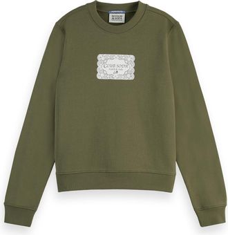 Scotch & Soda Womens Chest Artwork Regular Sweatshirt, Washed Military, L