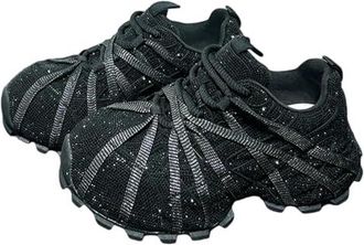 Generic YUJIEBB Baskets &agrave; plateforme &eacute;paisse en tissu &agrave; paillettes pour femme Chaussures de sport &agrave; lacets &eacute;pais, Noir, 35.5 EU