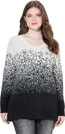 Ulla Popken Damen gro&szlig;e Gr&ouml;&szlig;en &Uuml;bergr&ouml;&szlig;en Plus Size Pullover, Farbverlauf, A-Linie, V-Ausschnitt, Langarm helles Champagner 42+ 830694150-42+
