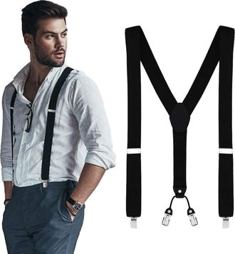 DonDon Hosenträger Herren extra stark schwarz 3,5 cm Hosenträger Herren breit in Y-Form lang - Starke Clips passend für Anzug Jeans Chinos Vintage Rockabilly