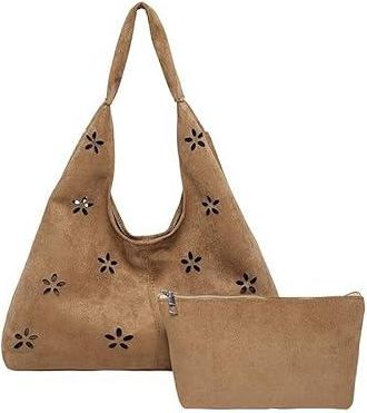 Generic Sac fourre-tout Hobo en daim pour femme, sac &agrave; bandouli&egrave;re r&eacute;tro en forme de croissant, sac &agrave; main tendance pour voyage, universit&eacute;, travail, motif fl