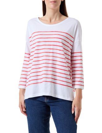 Armor Lux Damen Oversize Matrosenmuster Pullover, Weiß/Blutdruck, 36