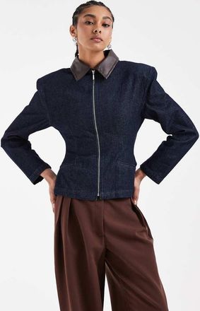 Asos Veste en jean zipp&eacute;e cintr&eacute;e - Indigo-Bleu