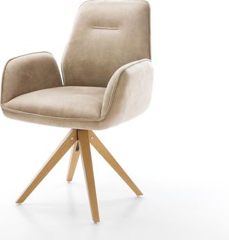 DELIFE Esszimmerstuhl Zoa-Flex Mikrofaser Beige Vintage Holzgestell kantig Natur 360&deg; drehbar Taschenfederkern, Esszimmerst&uuml;hle
