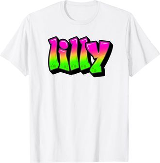 BDAZ Lilly Graffiti Personalisierter Name Gr&uuml;n Rosa Frauen M&auml;dchen T-Shirt