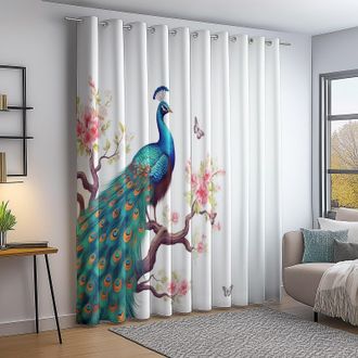 Generic Verdunkelungsvorhänge für Schlafzimmer, H260 x B140 cm (2er Pack) Handgezeichneter Süßer Pfau, wärmeisoliert Raumverdunkelung Fenster Vorhänge, gemust