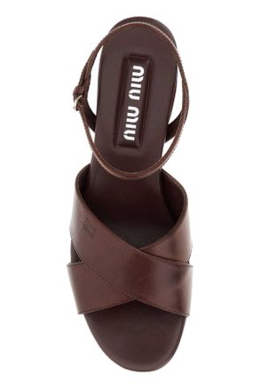 Miu Miu Leather Platform Sandal - Brown