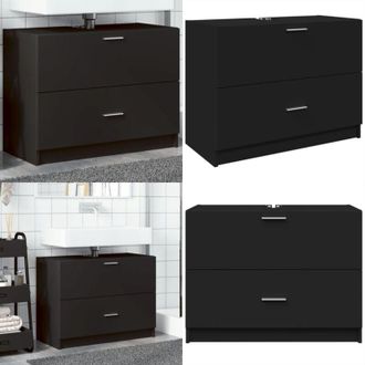 vidaXL Vidaxl - Waschbeckenunterschrank Schwarz 78x37x59 cm Holzwerkstoff - Waschtischunterschrank - Badezimmerm&ouml;bel - Holzwerkstoff - Schwarzer Badschrank
