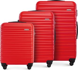 Wittchen Reisekoffer 3er Koffer-Set Rollkoffer Trolley Handgepäck Reisekofferset Gepäckset Hartschale aus ABS 4 Spinner-Rollen Zahlenschloss Groove Line rot Lu