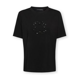 Elena Miro Baumwoll-T-Shirt mit Monogramm-Stickerei - - Tops - Damen - Schwarzk - S