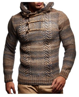 LEIF NELSON Herren Strickpullover mit Kapuze Braun/Hochwertiger Winterpullover in Regular Fit, ideal für Casual und Business, Langarm Größe XXXL