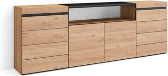 Skraut Home Kommode mit Schubladen, Aufbewahrungsschrank, 214x75x35 cm, F&uuml;r Schlafzimmer, Zimmer, Sideboard, Schrank, Moderner Stil, Eiche - Skraut Home