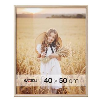 Woltu Cadre Photo 40x50cm Cadre en Bois Massif avec Passe Partout Suspendre Horizontalement ou Verticalement, D&eacute;coration Murale ou sur Table, Or