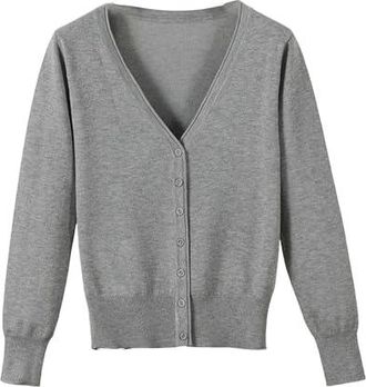 Generic Cardigan court noir en jersey pour femme, manteau de printemps, pull tricot&eacute; mode cor&eacute;enne, gris clair, Taille 3XL