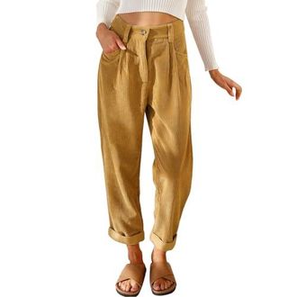 Generic Pantalon taille haute pour femme - Pantalon décontracté taille haute en velours côtelé avec poches Pantalon tendance pour lautomne et le quotidien, ka