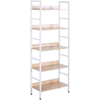 Woltu Standregal Hochregal B&uuml;cherregal Metallregal Schuhregal Badregal Blumentreppe aus Holz und Stahl, mit 5 Ablagen, ca. 60 x 27,5 x 160 cm, Eiche - Woltu