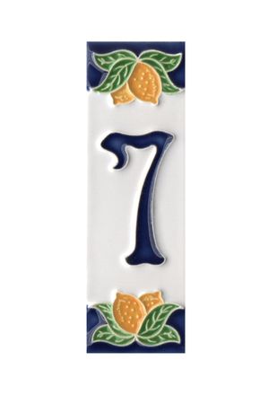 Generic Hausnummern, italienische Keramikfliesen mit Zahlen und Buchstaben, Zitronen-Design, Fliesengr&ouml;&szlig;e: 10 cm x 3,5 cm, 3 bis 6 Fliesenrahmen (Nummer 7)