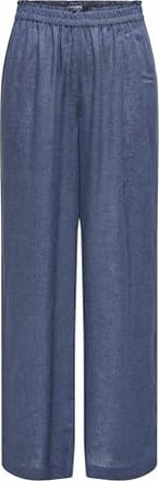 Only Onltokyo Life Hw Linen Blend PNT Noos Pantalon Coupe Droite avec Taille Haute et Poches latérales, Bleu foncé, XL / 30L Femmes