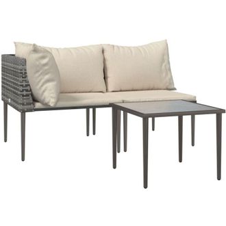 vidaXL Salon de jardin 3 pcs avec coussins Gris R&eacute;sine tress&eacute;e Vidaxl