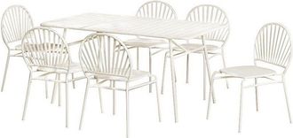 Vente-Unique Salle &agrave; manger de jardin en m&eacute;tal : une table L.160 cm et 6 chaises - Beige - CEDEIRA de MYLIA