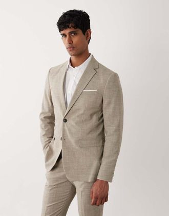 Selected Slim-Fit-Blazer aus Leinenmix in Beige-Wei&szlig;