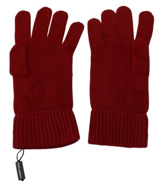 Dolce & Gabbana Red Cashmere Knit Hands Mitten Mens Gloves