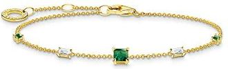 Thomas Sabo A2059-971-7-L19V Bracelet pour femme en argent sterling 925 plaqué or jaune 750 avec pierres vertes et blanches Longueur 16-19 cm, 16-19 cm, Argent st
