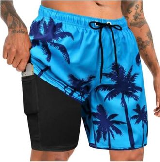 Generic HUIWDP Short de bain d&eacute;t&eacute; tendance en polyester pour homme S&eacute;chage rapide Taille &eacute;lastique Pantalon de plage Traje De Ba&ntilde;o, A15, 3XL