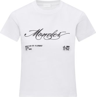 Moncler T-shirt en coton à logo lettres cursives brodé