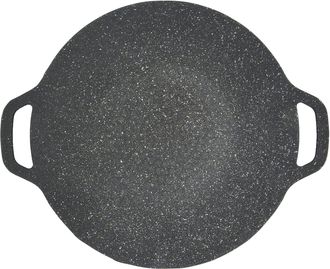 CHICIRIS Koreanische Grillpfanne, Koreanische Grillpfanne, Schwarz, Gebogene Form, Geriffelte Textur, Doppelgriffe für Camping (34cm)