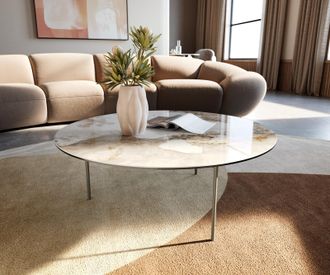 DELIFE Couchtisch Edge Rund 90x90 cm Keramik Minas Melange Trive Metall Effektfinish Titan, Couchtische