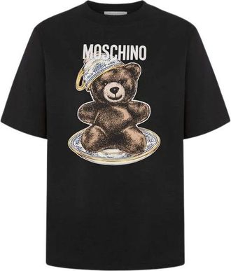Moschino unisex, Tops, Noir, Taille: 2XS T-shirt en jersey de coton avec nounours
