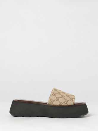 Gucci Mules &agrave; talon compens&eacute; en coton &agrave; monogramme GG
