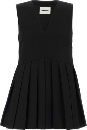 Jil Sander Femme, Blouses et Chemises, Noir, Taille: 38 FR Wool Gabardine Pleated Top