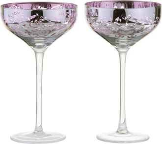 Artland 2er-Set filigraner Champagner-Untertassen - Fliederfarbene galvanisierte Gläser, verspiegelte Silberoberfläche, verpacktes Champagner-Glas-Set als Ges