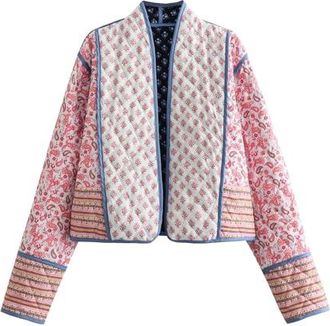 Generic 2026 Vestes pour femmes, cardigan, imprim&eacute; floral, l&eacute;ger, ouvert sur le devant, manteau matelass&eacute;, rose, XS