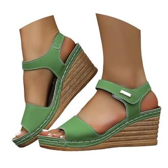 Generic Sandales compens&eacute;es pour femme 2026 habill&eacute;es d&eacute;contract&eacute;es &agrave; bout ouvert et talon bas avec sangle de cheville pour le travail de bureau, chaussures d