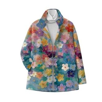 Keephen Boho Floral 3D Impression Polaire Veste Femmes Hiver Flou Flanelle Bouton vers Le Bas Grande Taille Manches Longues Chaud Teddy Manteaux