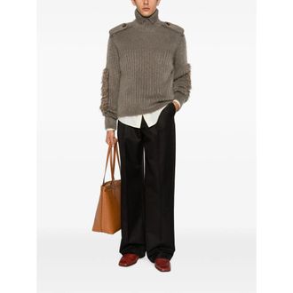 Dries Van Noten Herringbone Wool Trousers - Brown