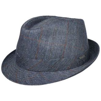 Stetson Chapeau en Soie Classic Trilby Homme - Made in Italy Tissu avec Doublure Printemps-ete Printemps Ete Automne Hiver - L (58-59 cm) Denim-Bleu Fonce