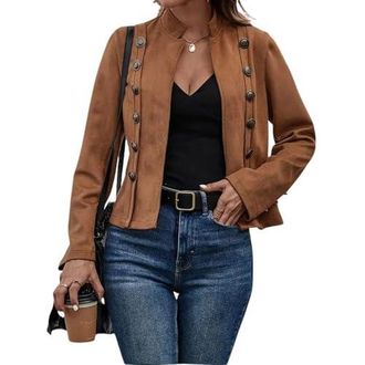 Generic Vestes en faux daim pour femmes, manteaux blazer d&eacute;contract&eacute;s &agrave; manches longues ouvert sur le devant, vestes dautomne pour femmes 2025, marron fonc&eacute;, 