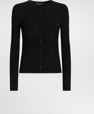 Dolce & Gabbana Cardigan Aus Viskose Mit Rippenstrick - Frau Strickwaren Schwarz 38